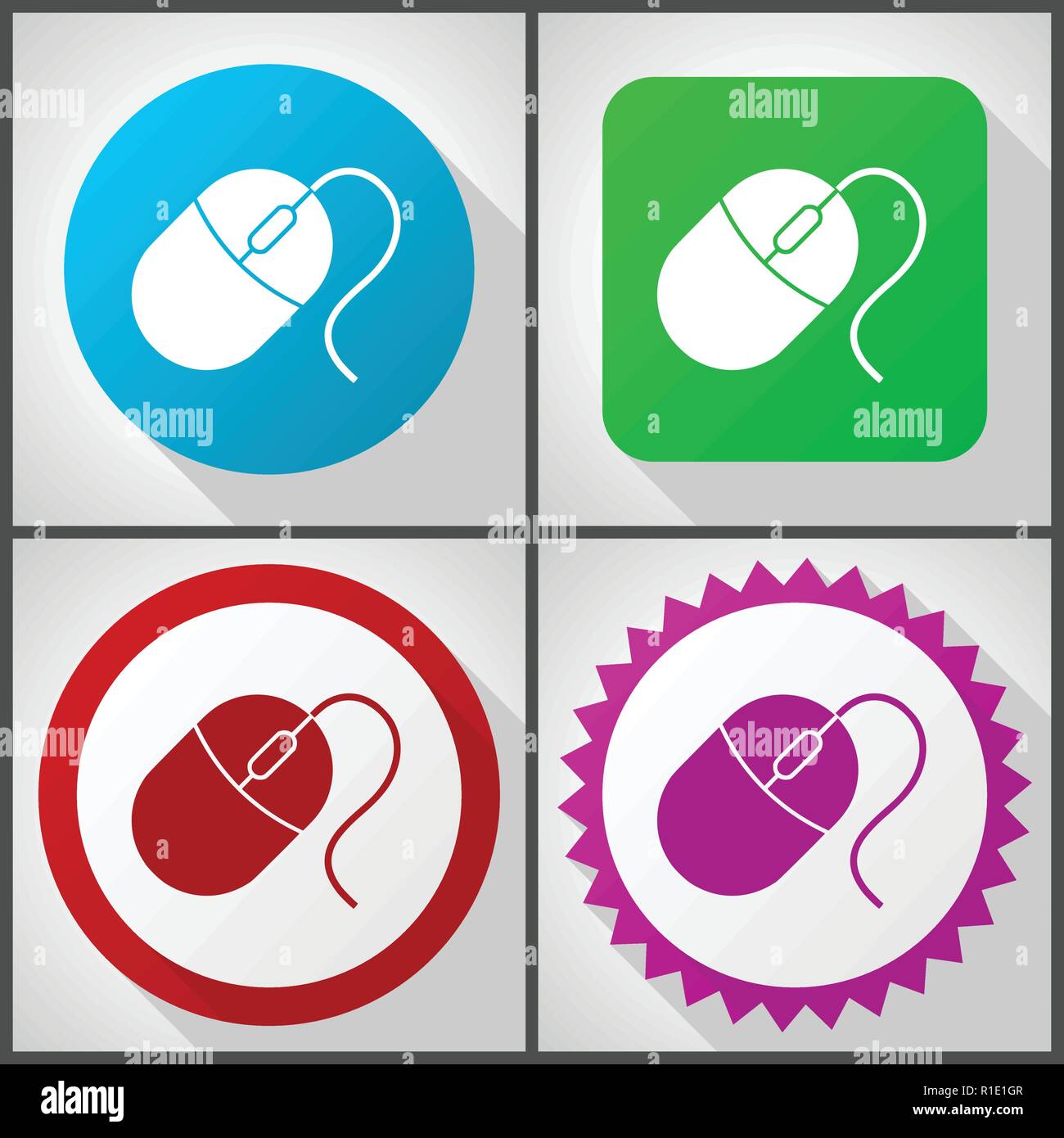 Vector icons with 4 options. Mouse flat design icon set easy to edit in ...