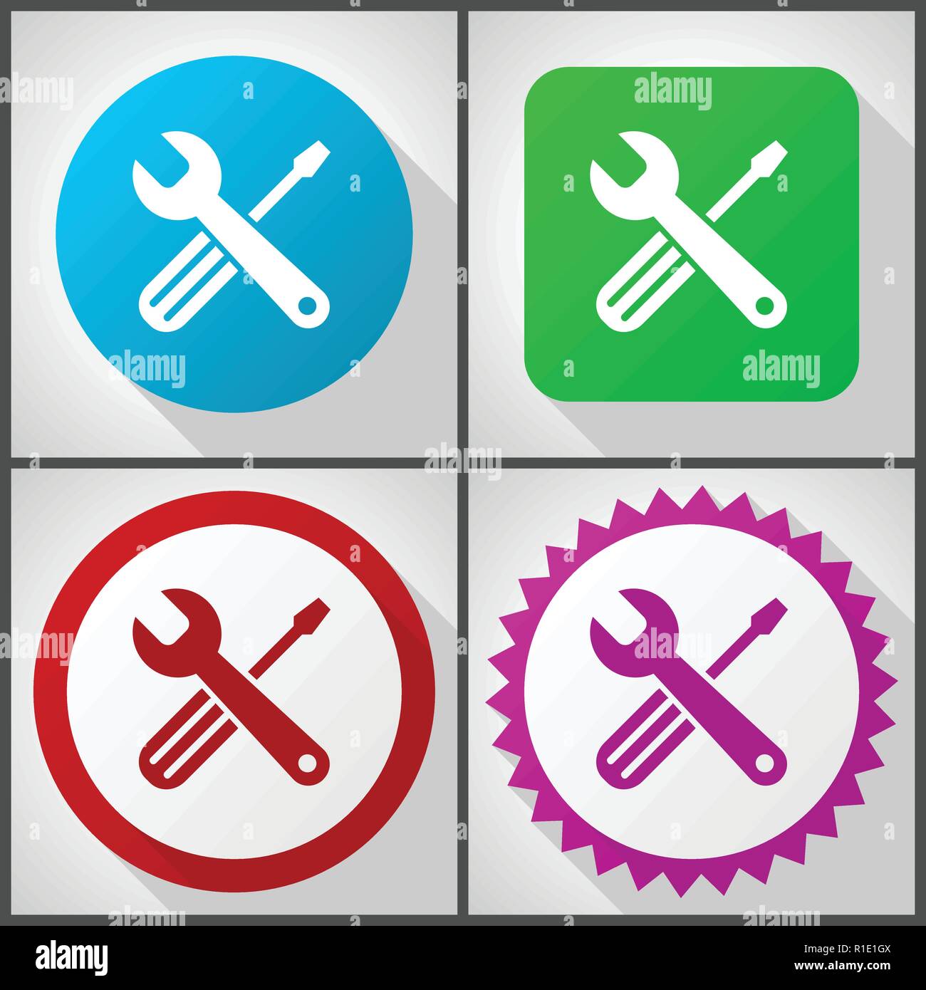 Vector icons with 4 options. Tools flat design icon set easy to edit in ...