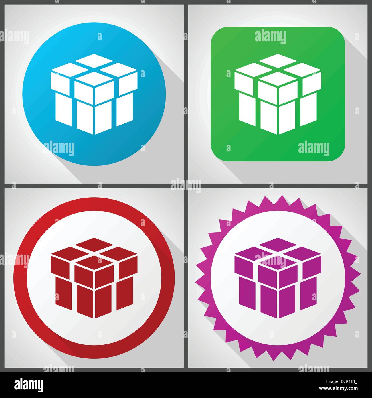 Vector icons with 4 options. Box flat design icon set easy to edit in ...