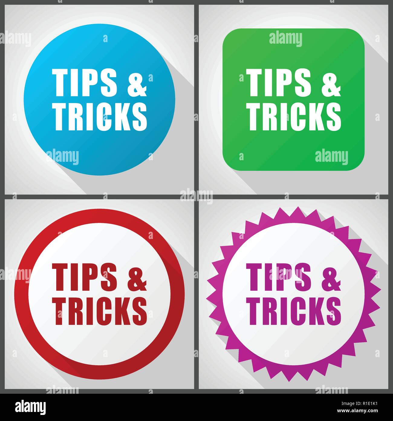 Vector icons with 4 options. Tips tricks flat design icon set easy to ...