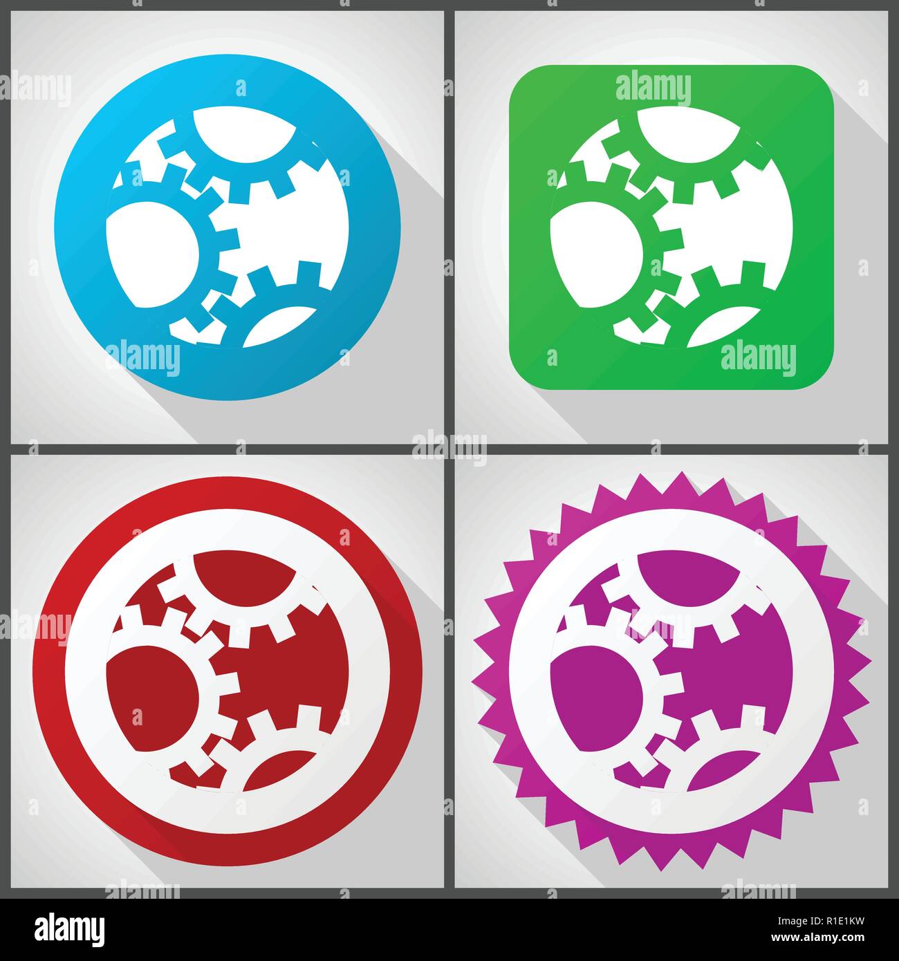 Vector icons with 4 options. Gear flat design icon set easy to edit in ...