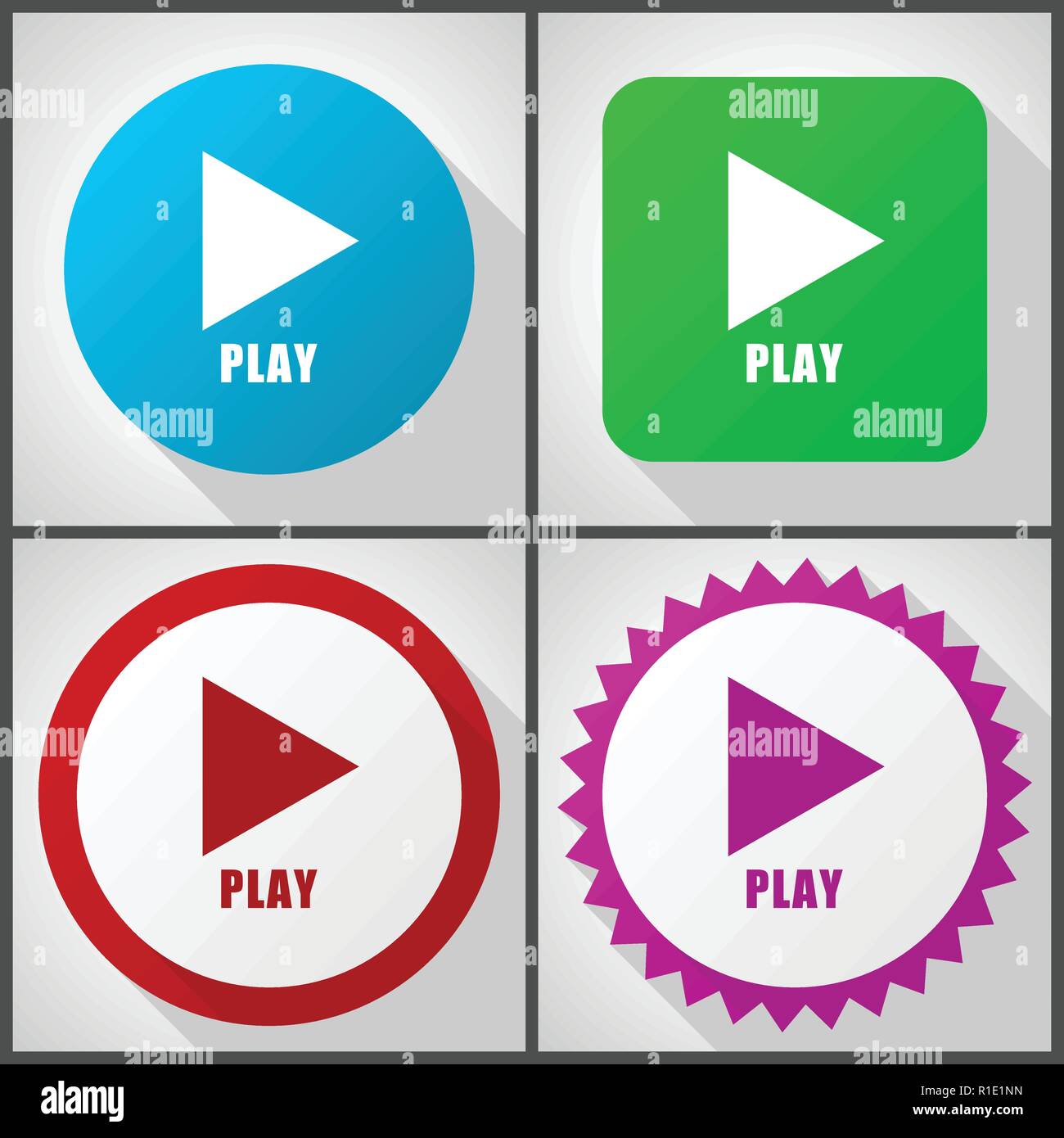 Vector icons with 4 options. Play flat design icon set easy to edit in ...