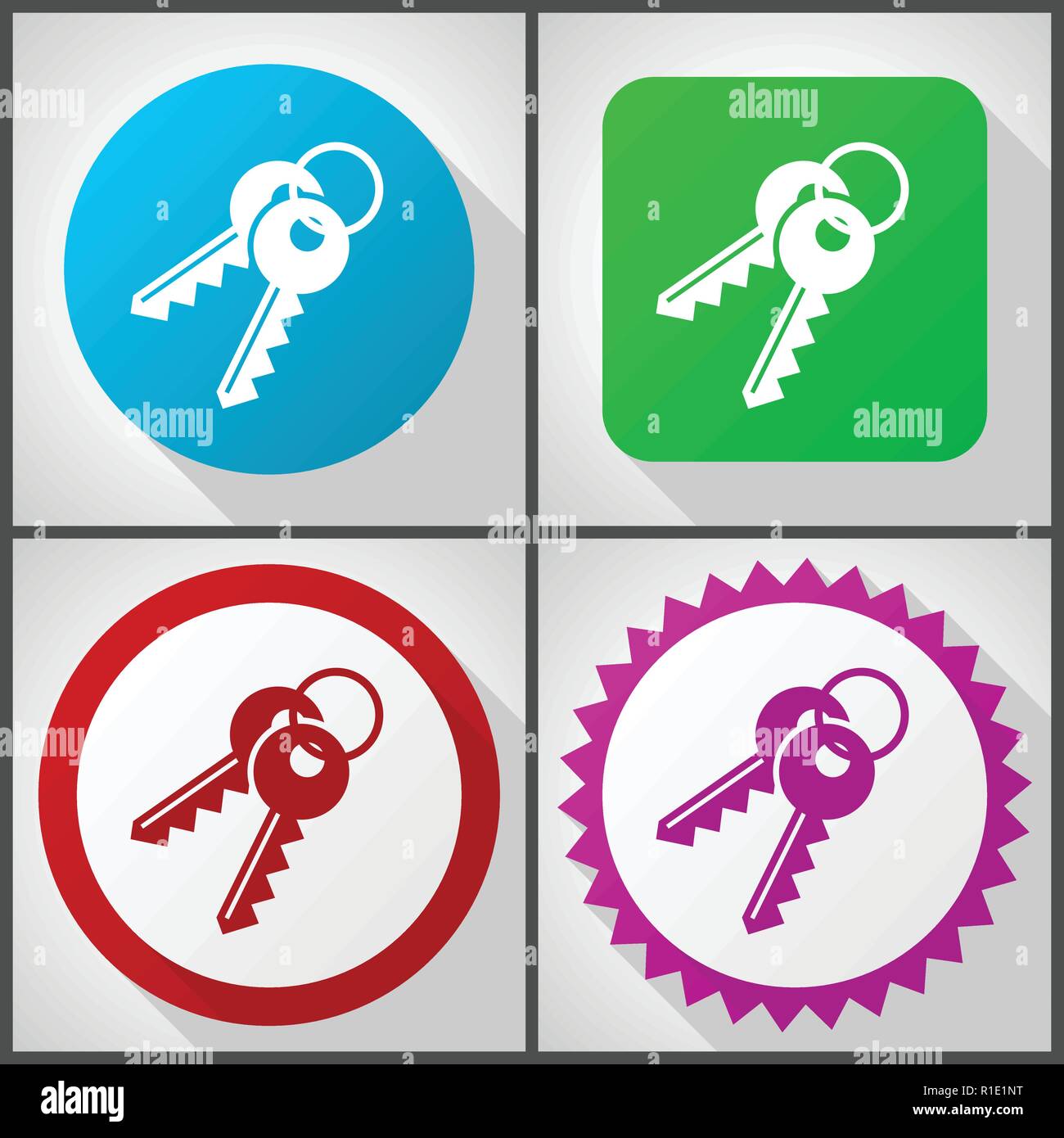 Vector icons with 4 options. Keys flat design icon set easy to edit in ...