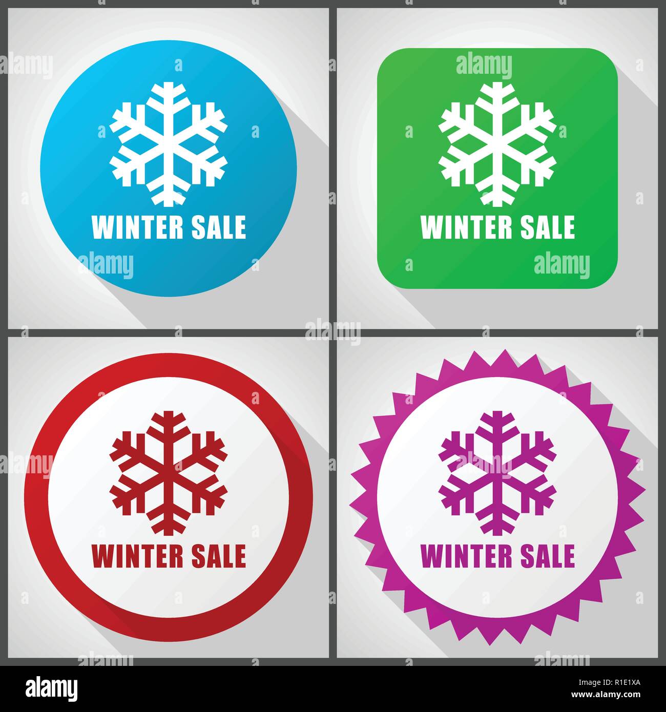 Vector icons with 4 options. Winter sale flat design icon set easy to ...