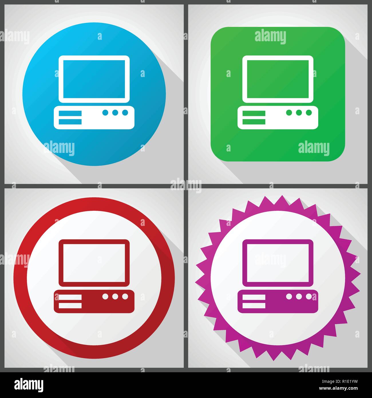 Vector icons with 4 options. Computer flat design icon set easy to edit ...