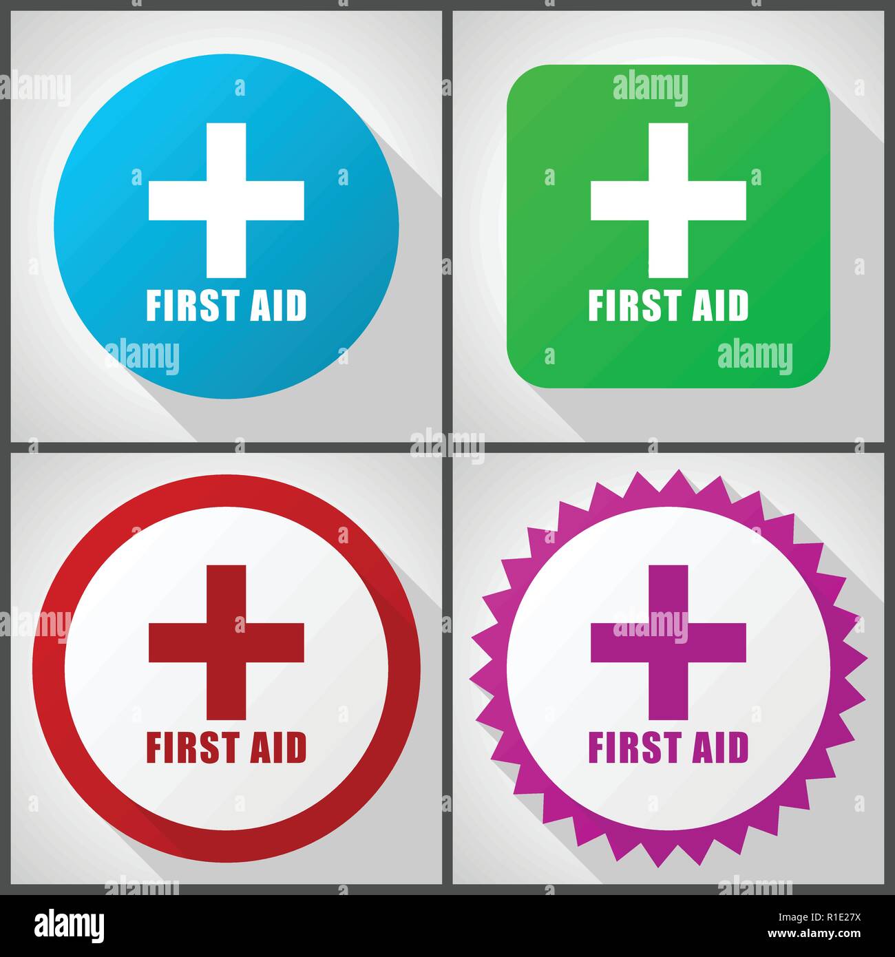 Vector icons with 4 options. First aid flat design icon set easy to ...