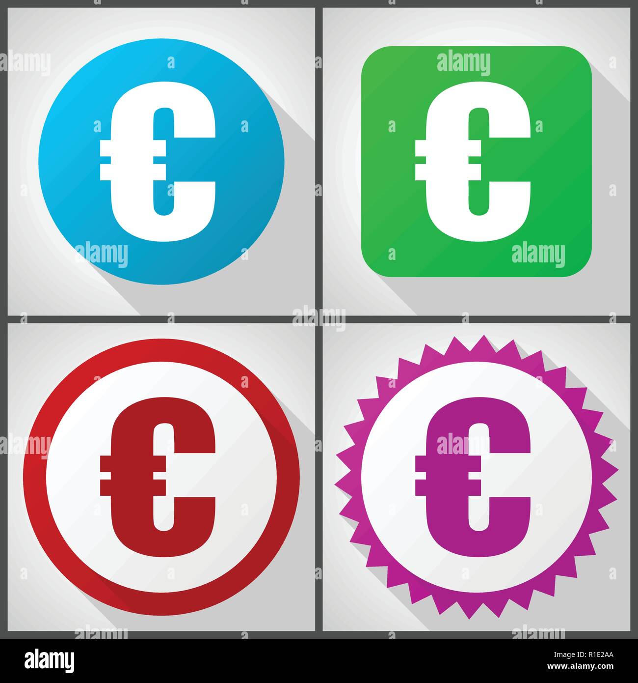 Vector icons with 4 options. Euro flat design icon set easy to edit in ...