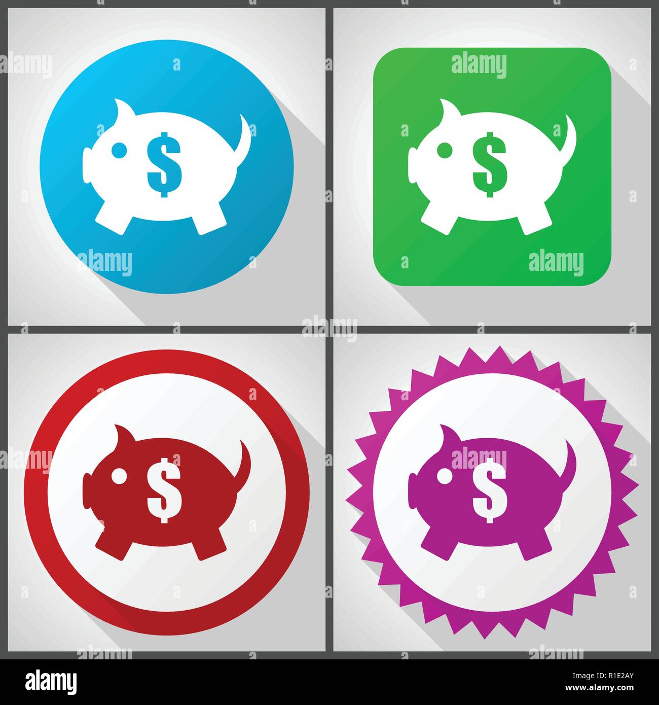Vector icons with 4 options. Piggy bank flat design icon set easy to ...