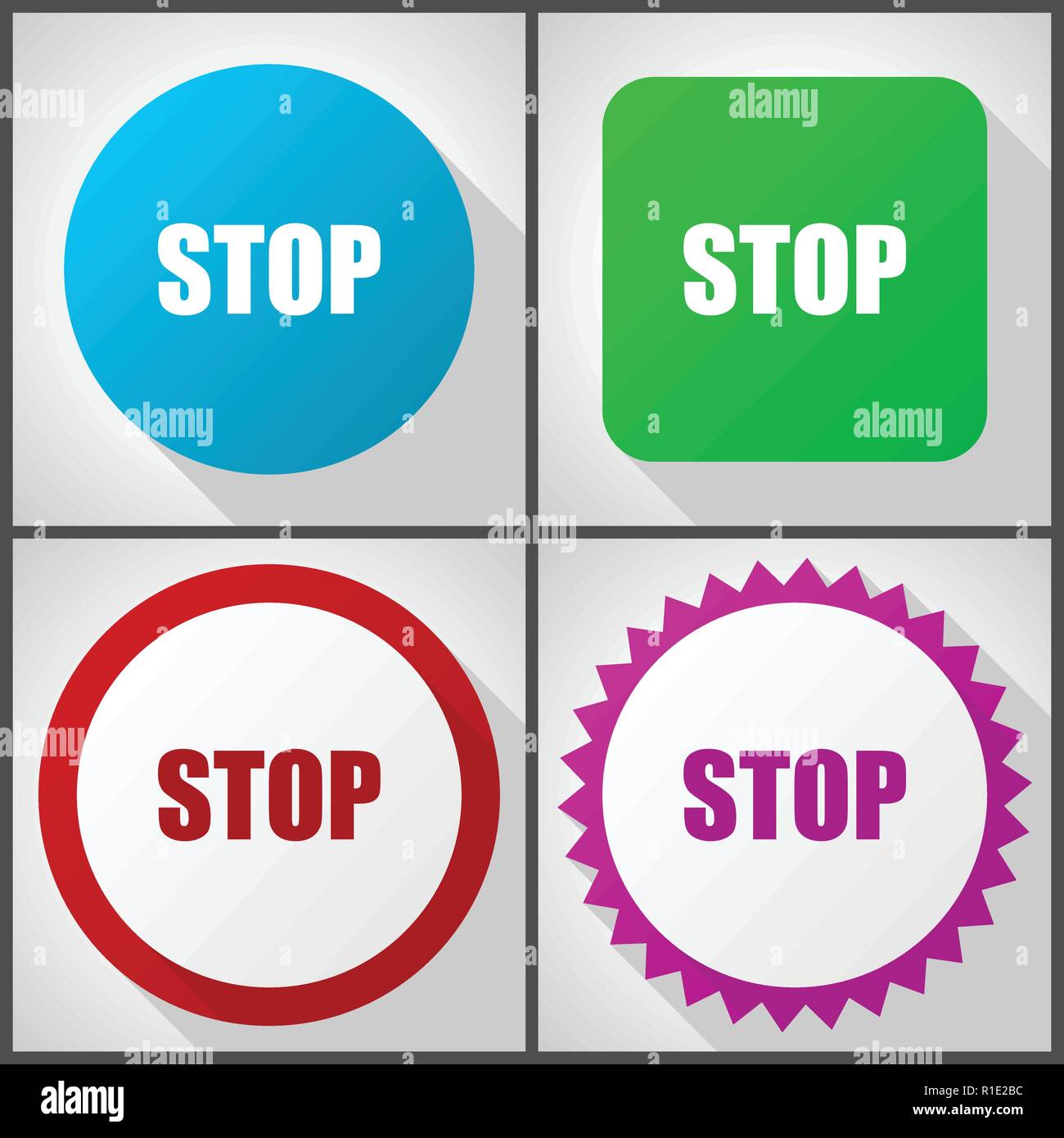 Vector icons with 4 options. Stop flat design icon set easy to edit in ...