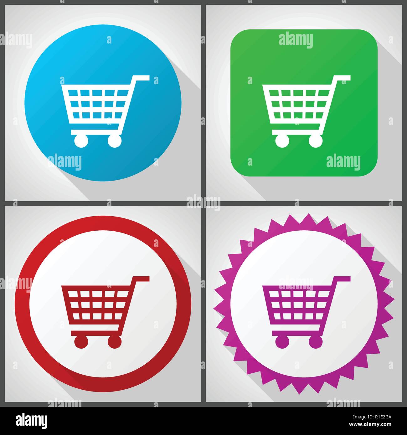 Vector icons with 4 options. Shopping cart flat design icon set easy to ...