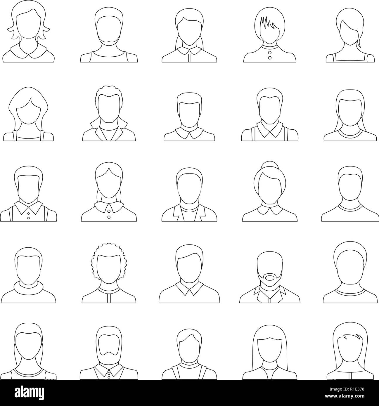 Avatar user icon set. Outline illustration of 25 avatar user vector ...