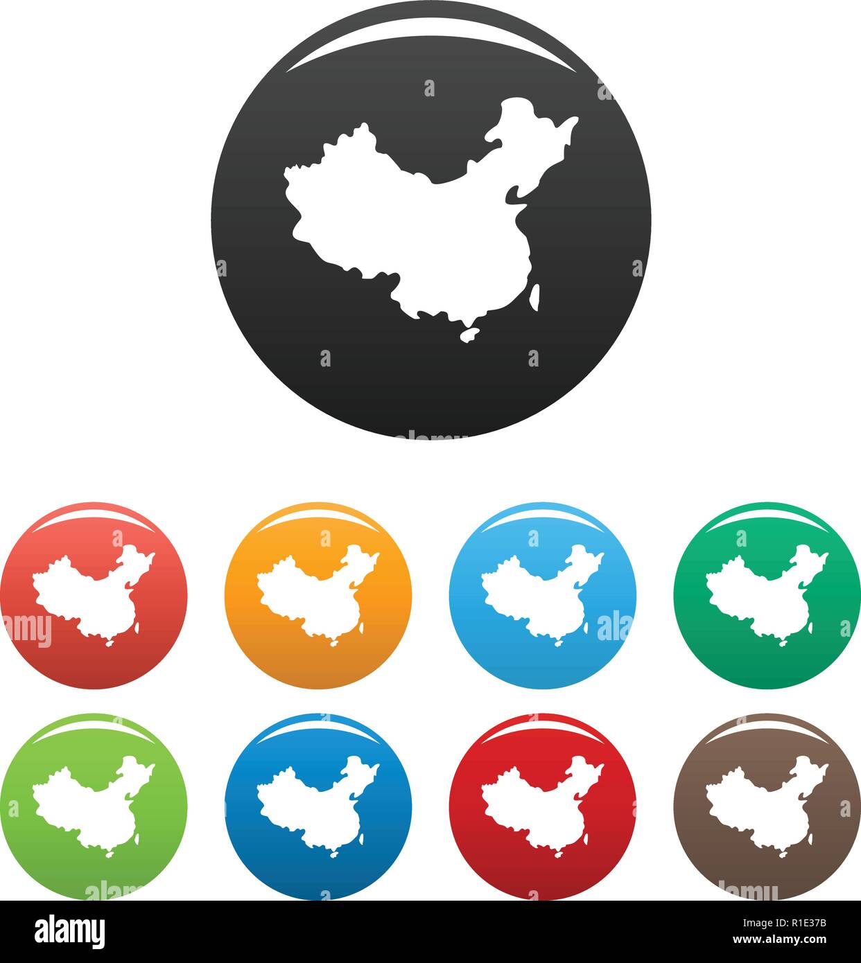 China map icons set. Vector simple set of China map vector icons in ...