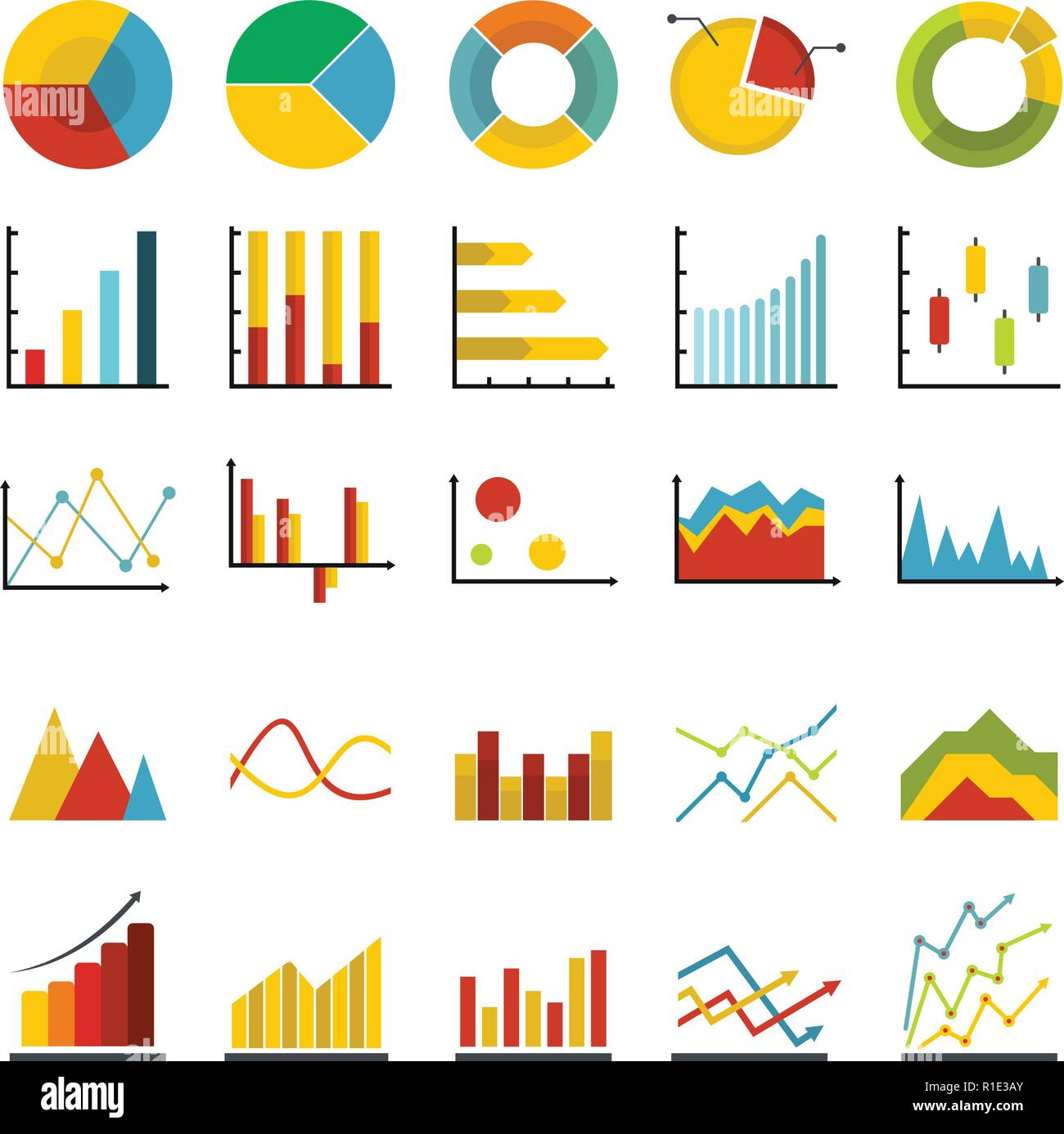 Chart diagram icon set isolated. Flat illustration of 25 chart diagram ...