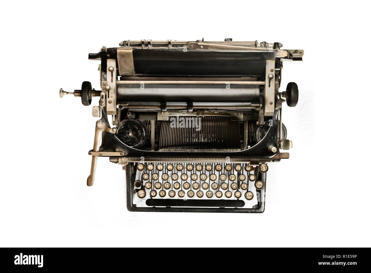Typewriter on White Background Top View Stock Photo - Alamy