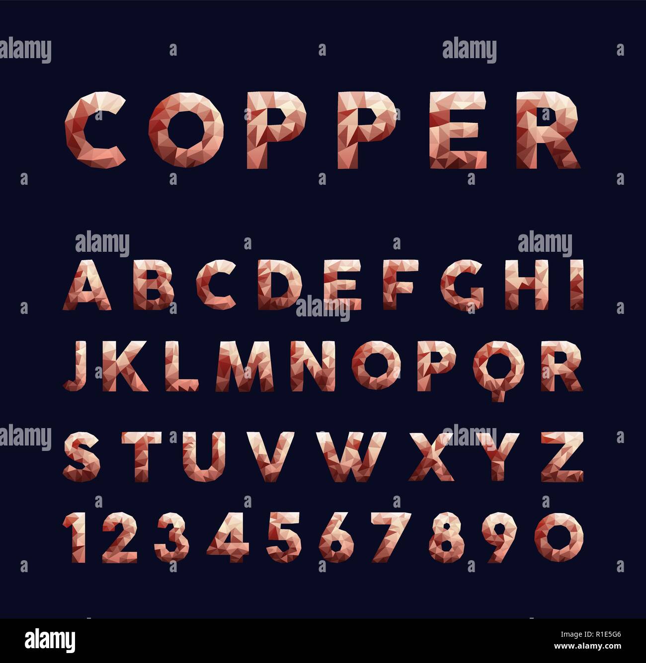 Copper elegant low poly luxury alphabet font typeface with numbers ...
