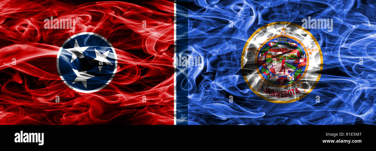 Tennessee vs Minnesota colorful concept smoke flags placed side by side ...