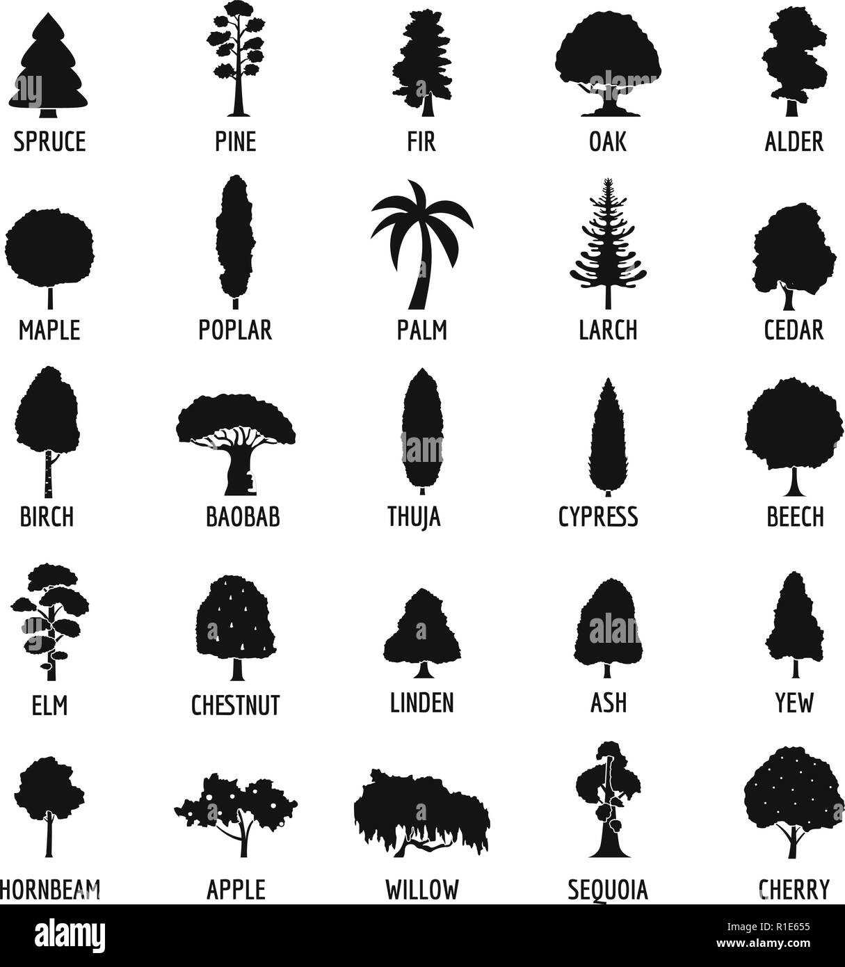 Tree icons set. Simple illustration of 25 tree vector icons for web ...