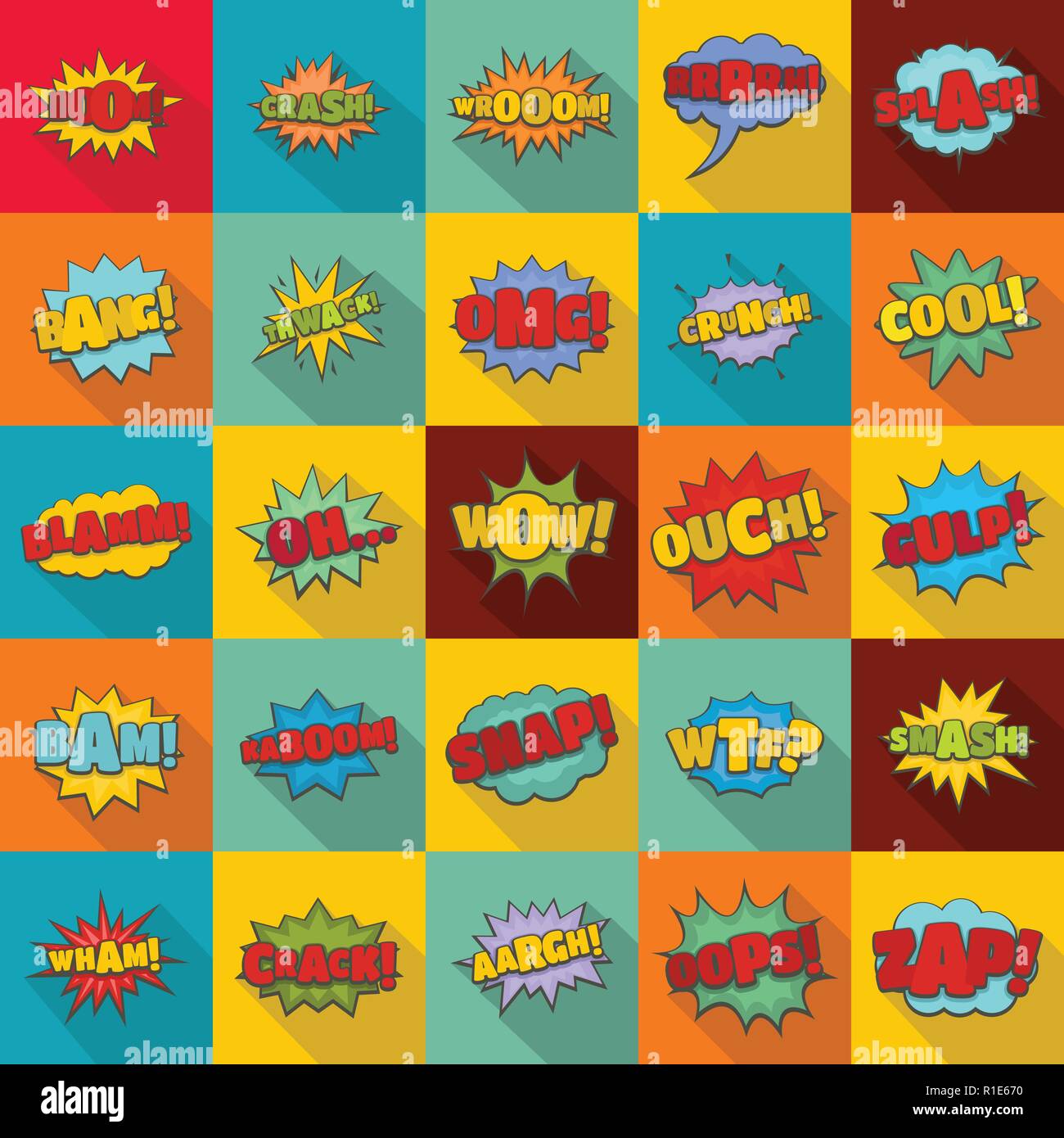 Comic sound icons set. Flat illustration of 25 comic sound vector icons ...