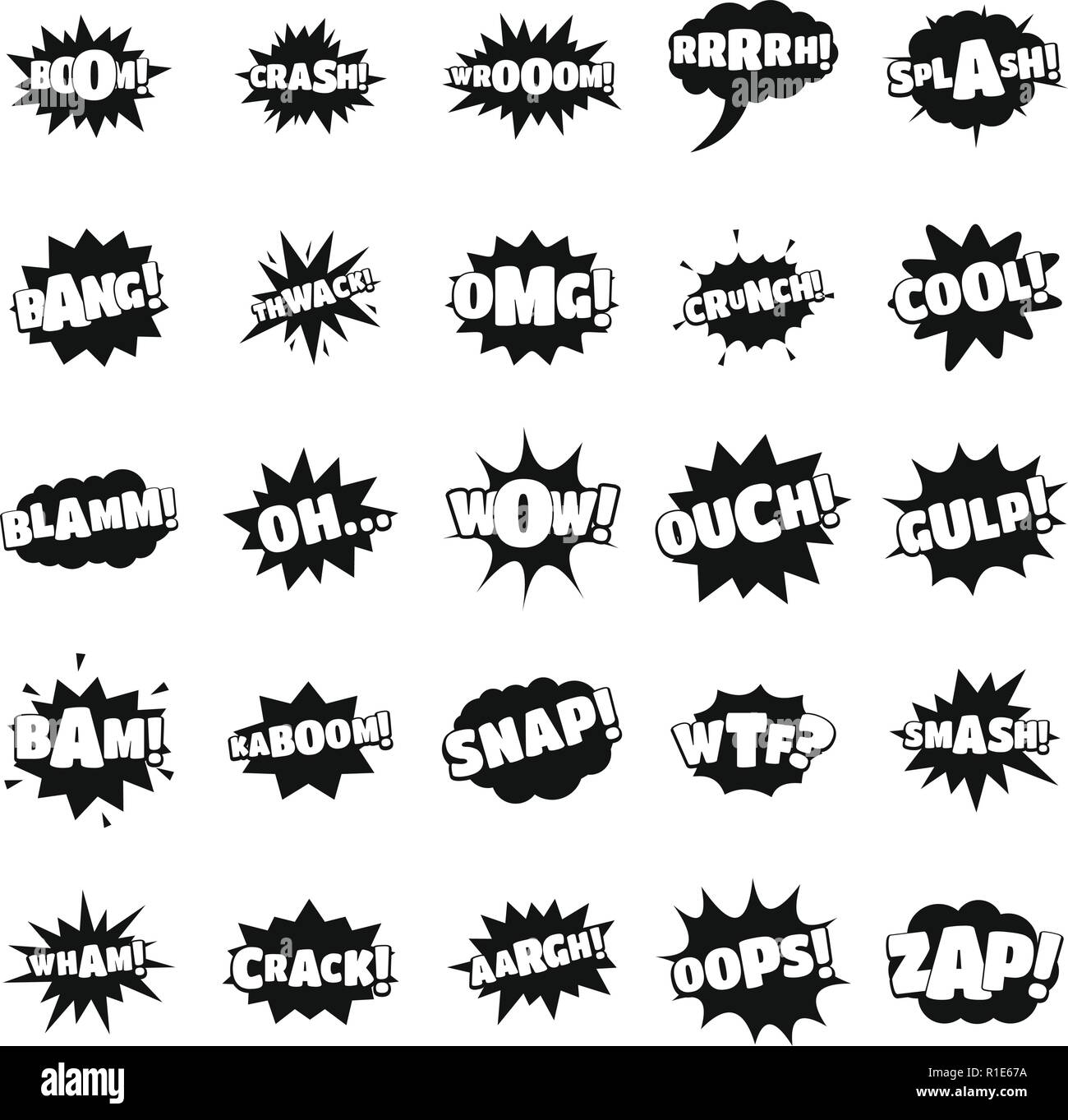 Comic bubble sound icons set. Simple illustration of 25 comic bubble ...