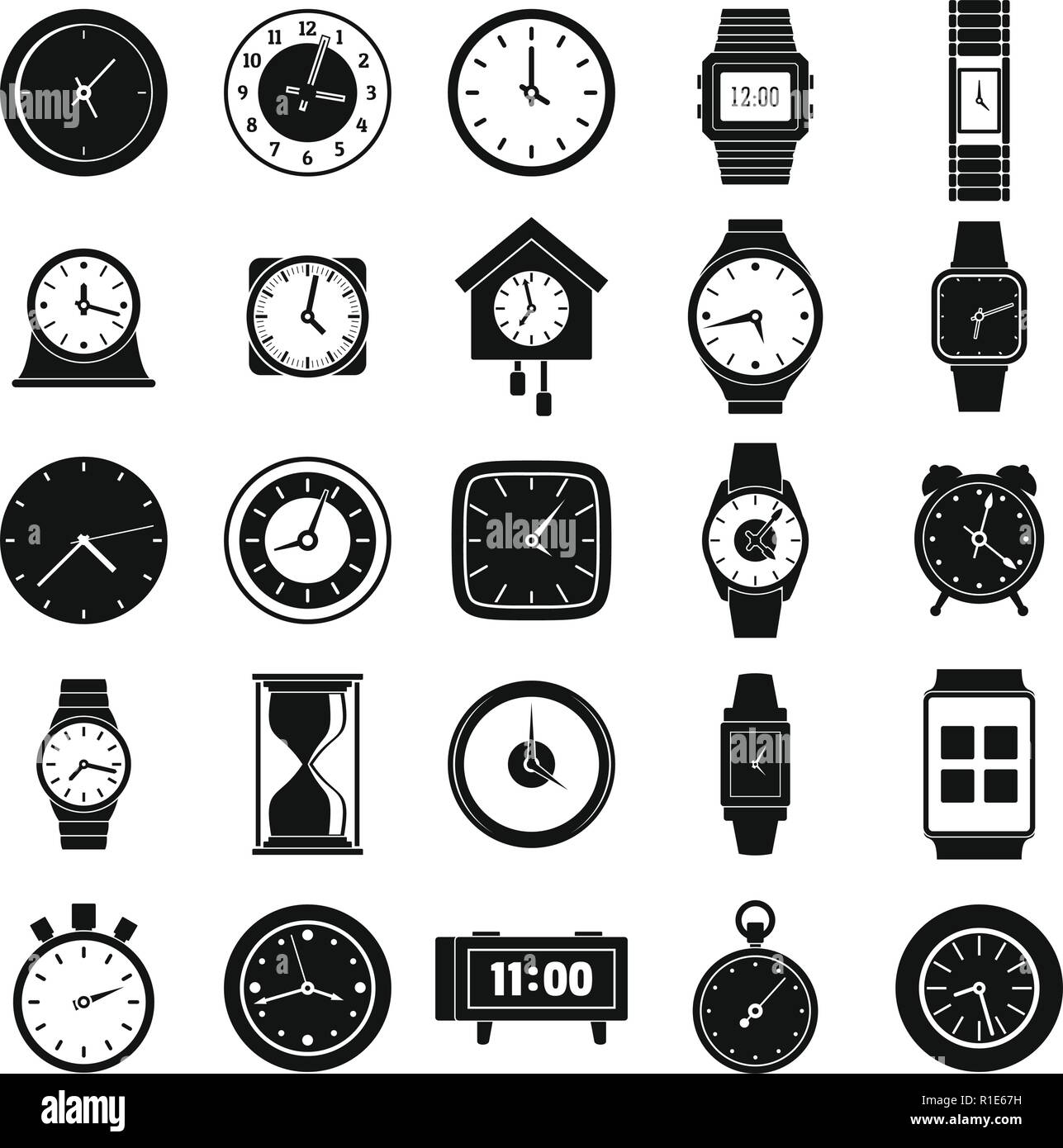 Time and clock icons set. Simple illustration of 25 time clock vector ...