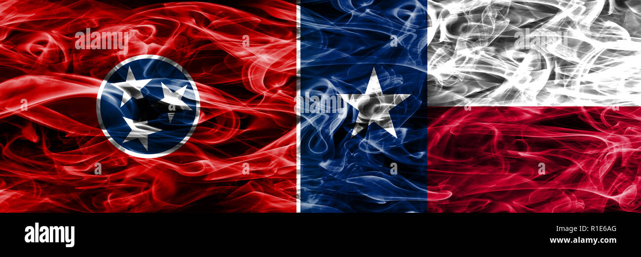 Tennessee vs Texas colorful concept smoke flags placed side by side ...