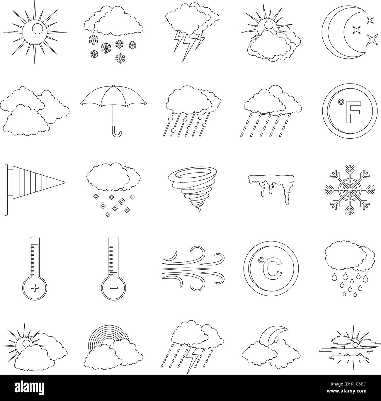 Weather icons set. Outline illustration of 25 weather vector icons for ...