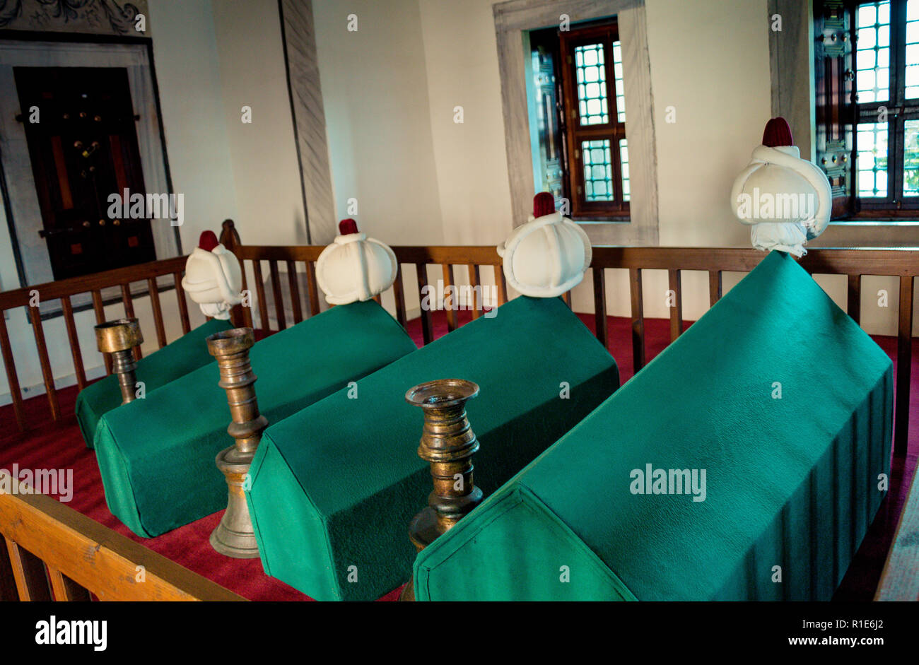 Rows of coffins in an ottoman turkish mausoleum tomb Stock Photo - Alamy
