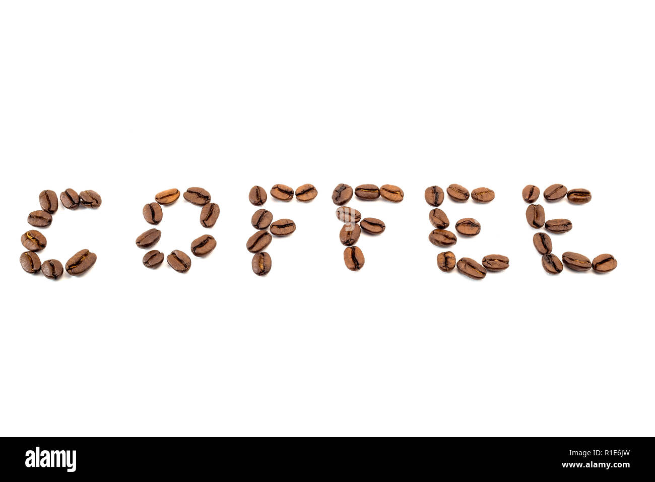 Word coffee made from coffee beans isolated on a white background Stock ...