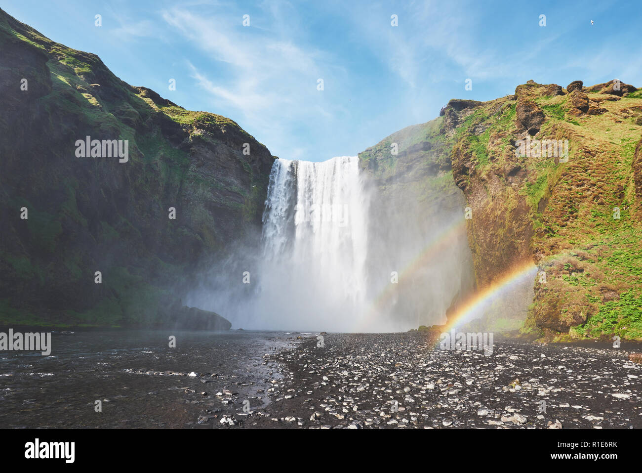 Great waterfall Skogafoss in south of Iceland near the town of Skogar ...