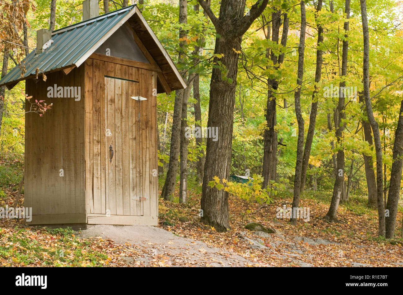 Rustic Outdoor Toilet in the Canadian Woods During Fall Season Stock ...