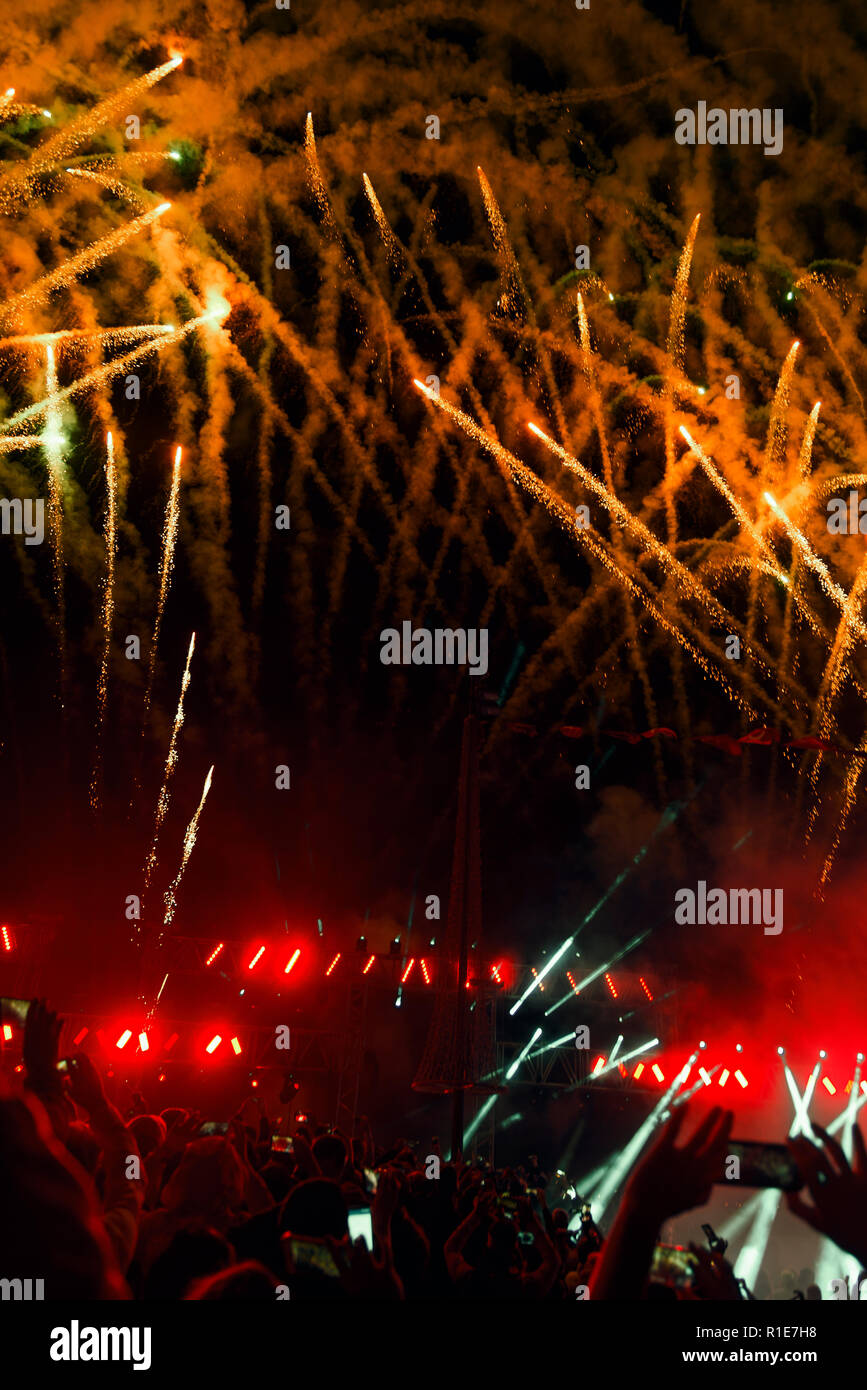 Colorful Fireworks show at night Stock Photo - Alamy