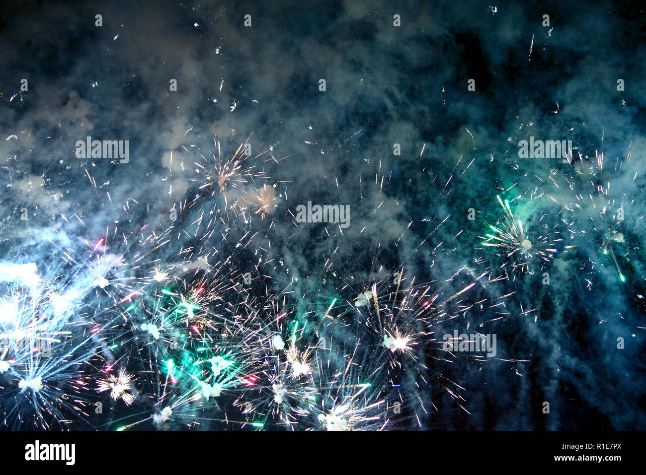 Colorful Fireworks show at night Stock Photo - Alamy