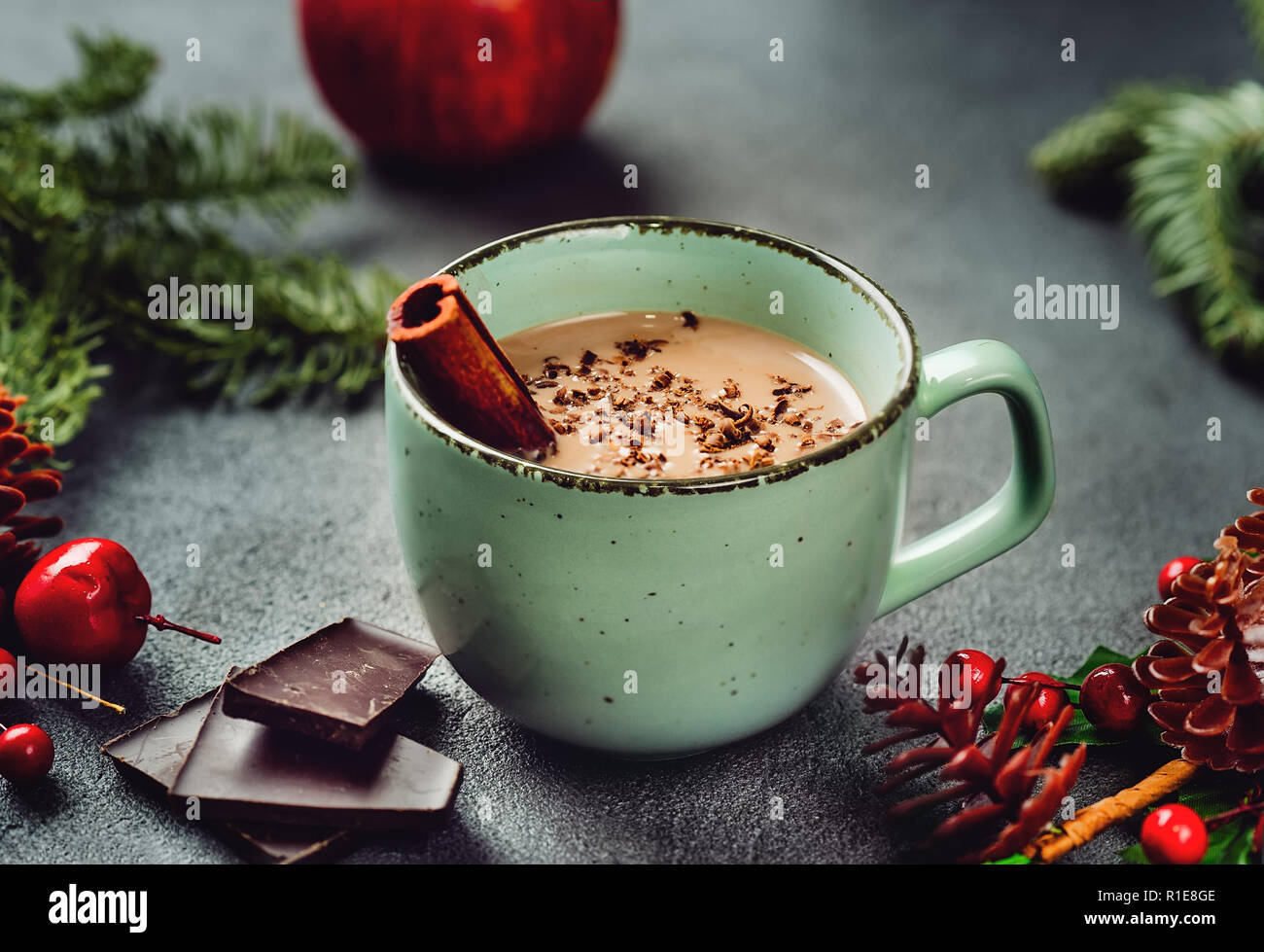 Close up of cup with hot chocolate in rustic style Stock Photo - Alamy