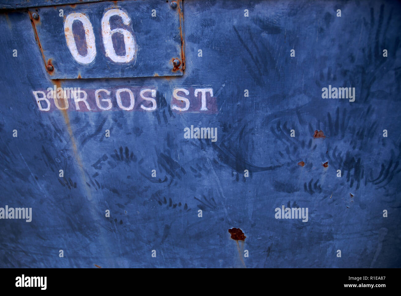 Painted blue front gate, 06 Burgos Street, Dumagette, Philippines Stock ...