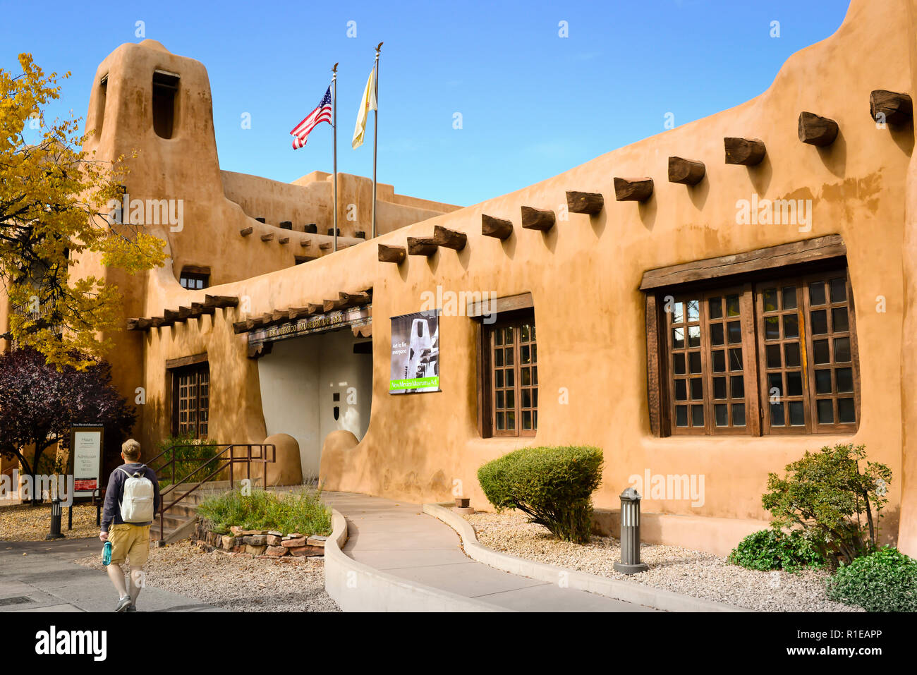The New Mexico Museum of Art building in historic downtown Santa Fe, NM ...