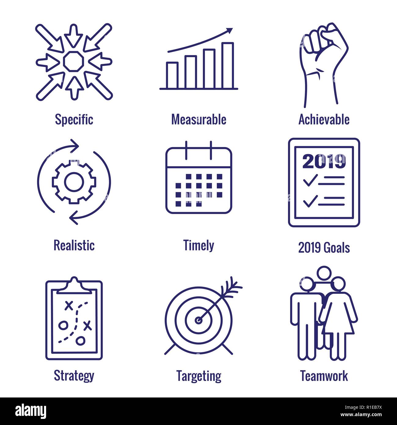 2019 SMART Goals Vector graphic w various Smart goal keywords Stock ...