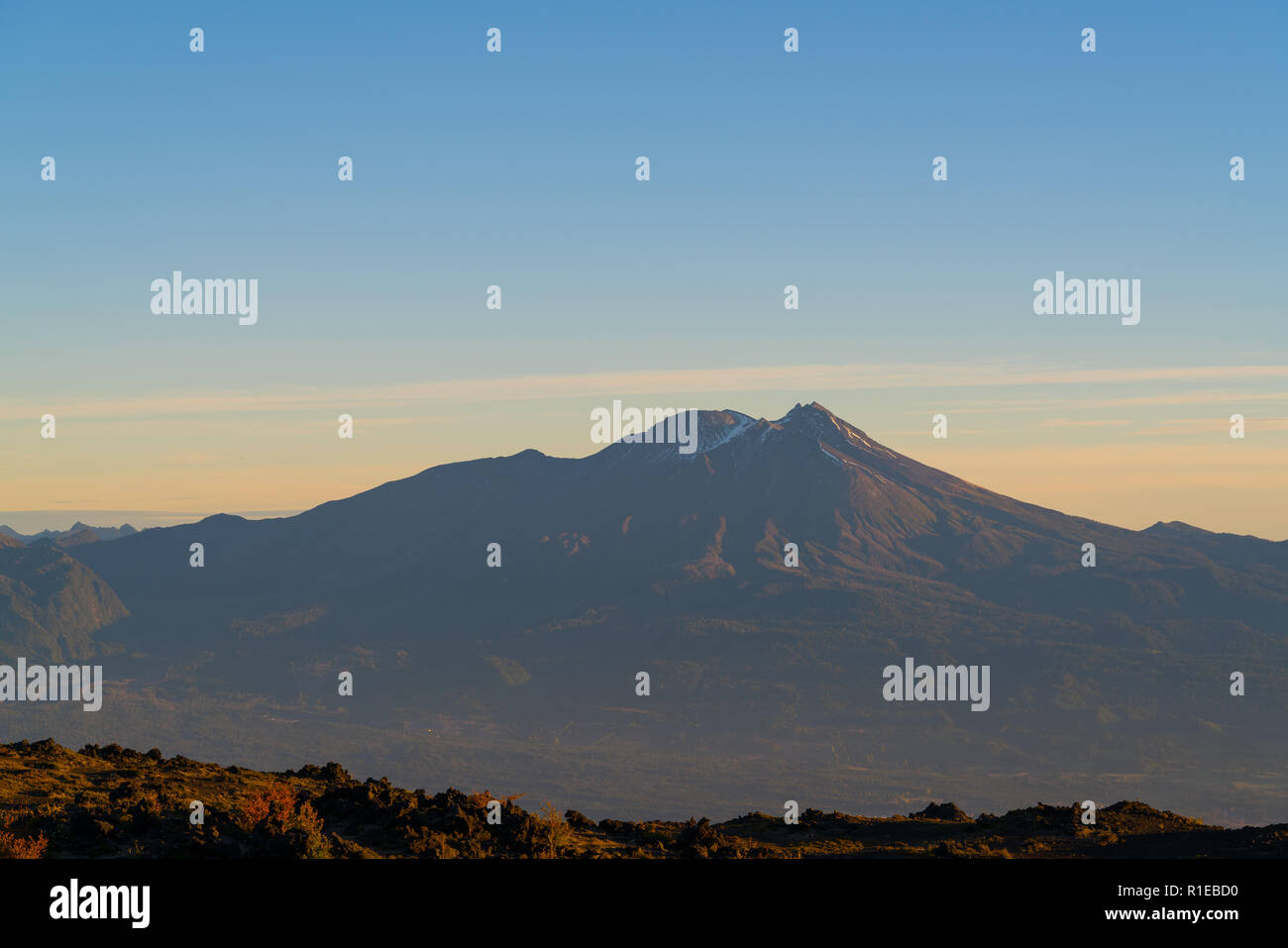Sunset photography with a view of the Calbuco volcano, from the heights ...