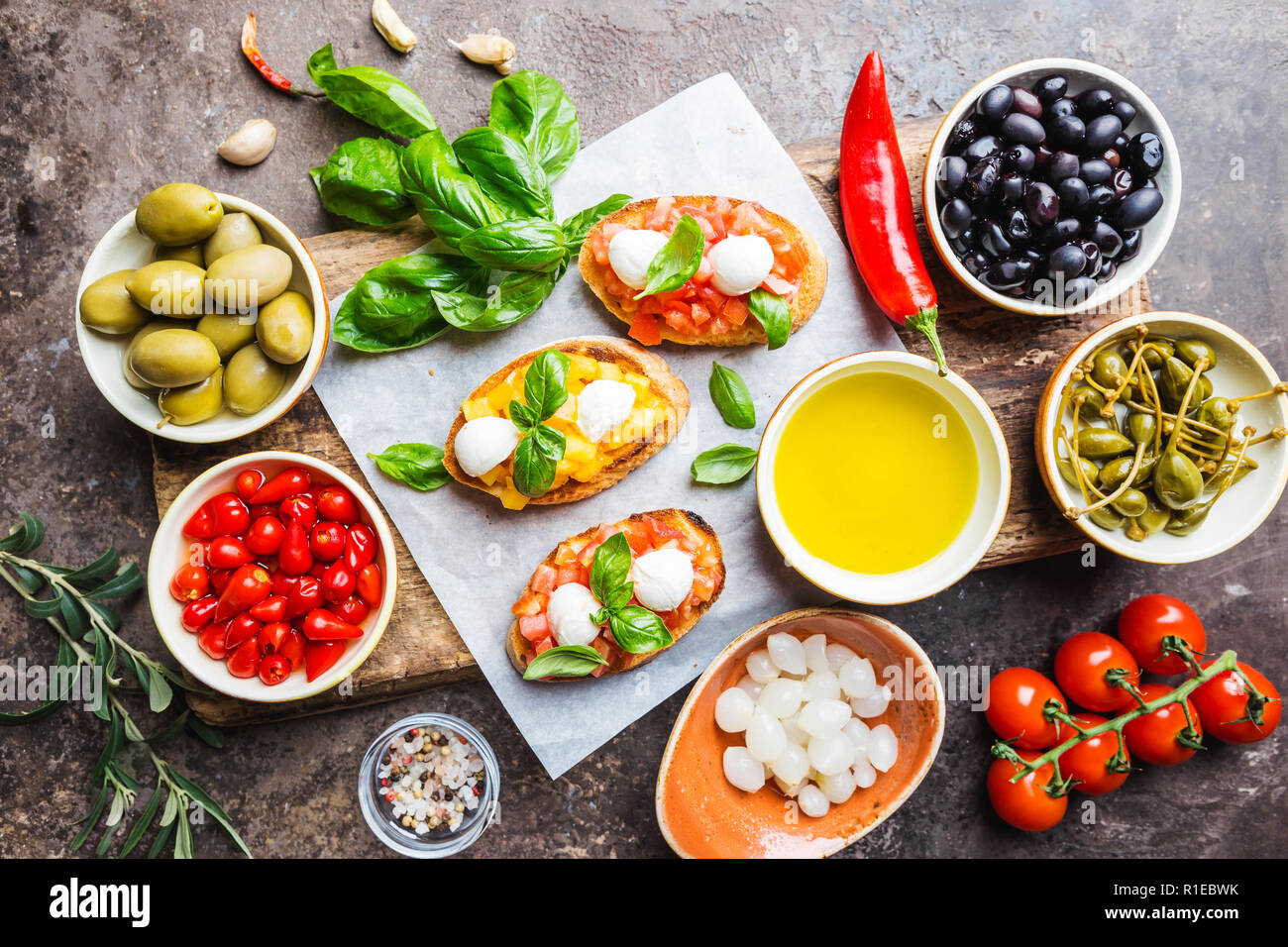 Mediterranean snack assortment Stock Photo - Alamy