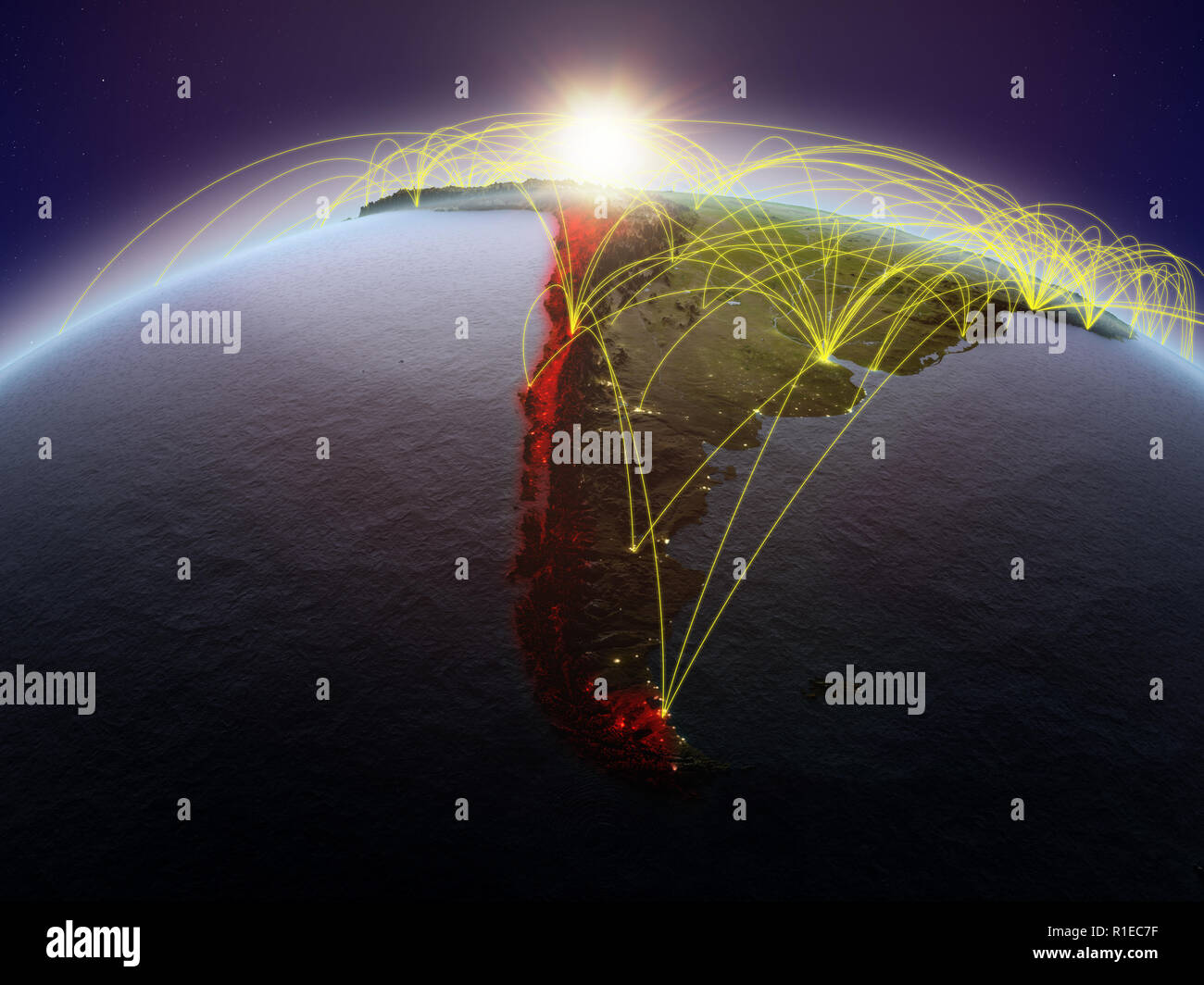 Chile on planet Earth during dawn with international network ...