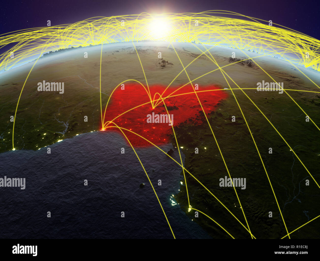 Nigeria on planet Earth during dawn with international network ...
