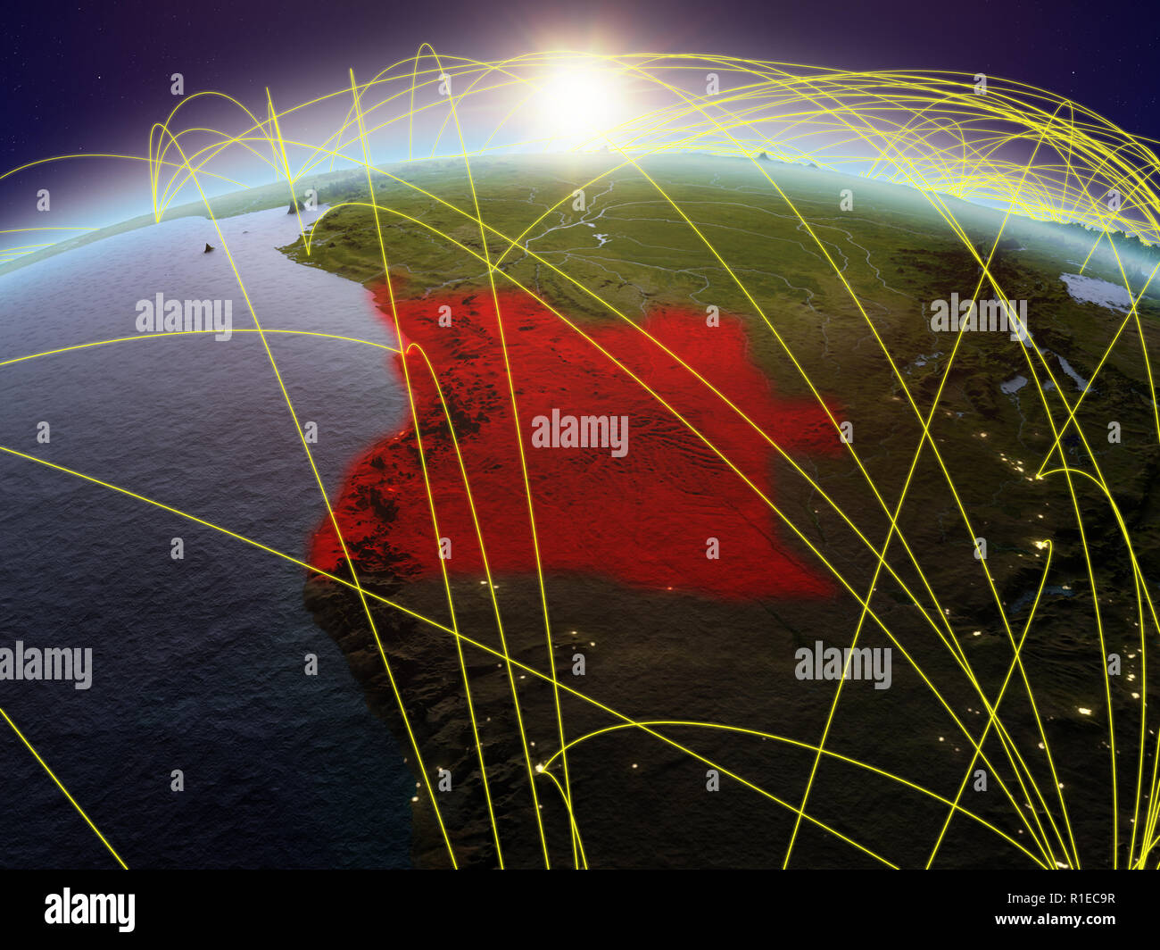 Angola on planet Earth during dawn with international network ...