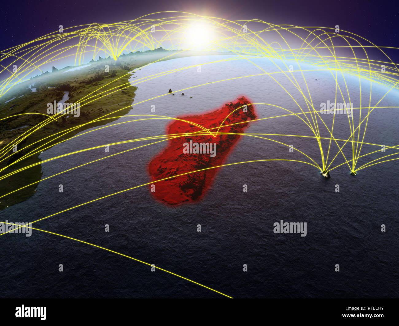 Madagascar on planet Earth during dawn with international network ...