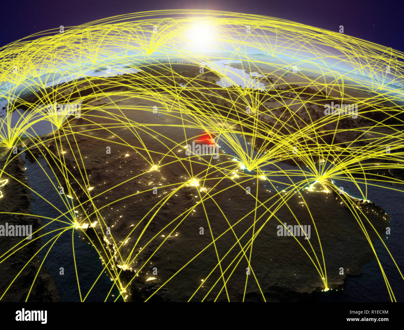 Kuwait on planet Earth during dawn with international network ...