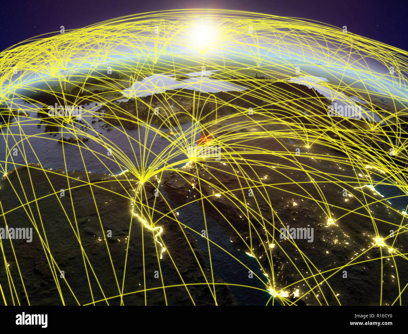 Lebanon on planet Earth during dawn with international network ...