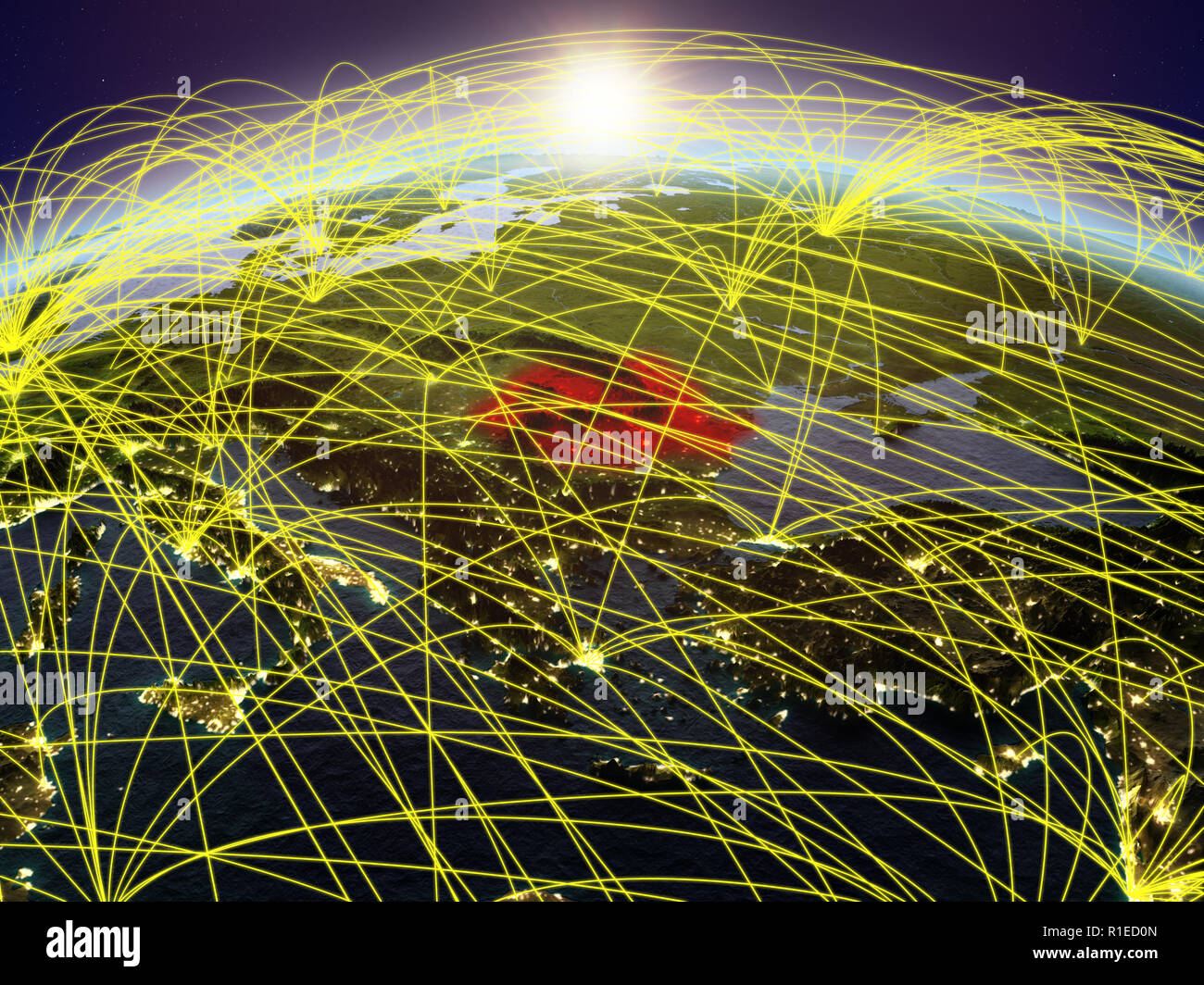 Romania on planet Earth during dawn with international network ...