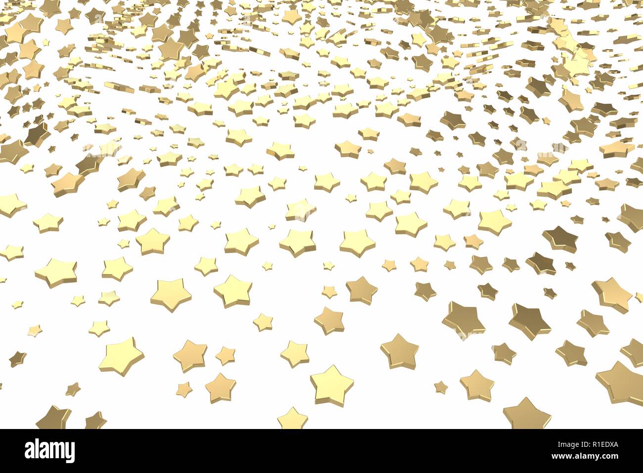 Gold or platinum stars flying over white background. Modeling 3d ...