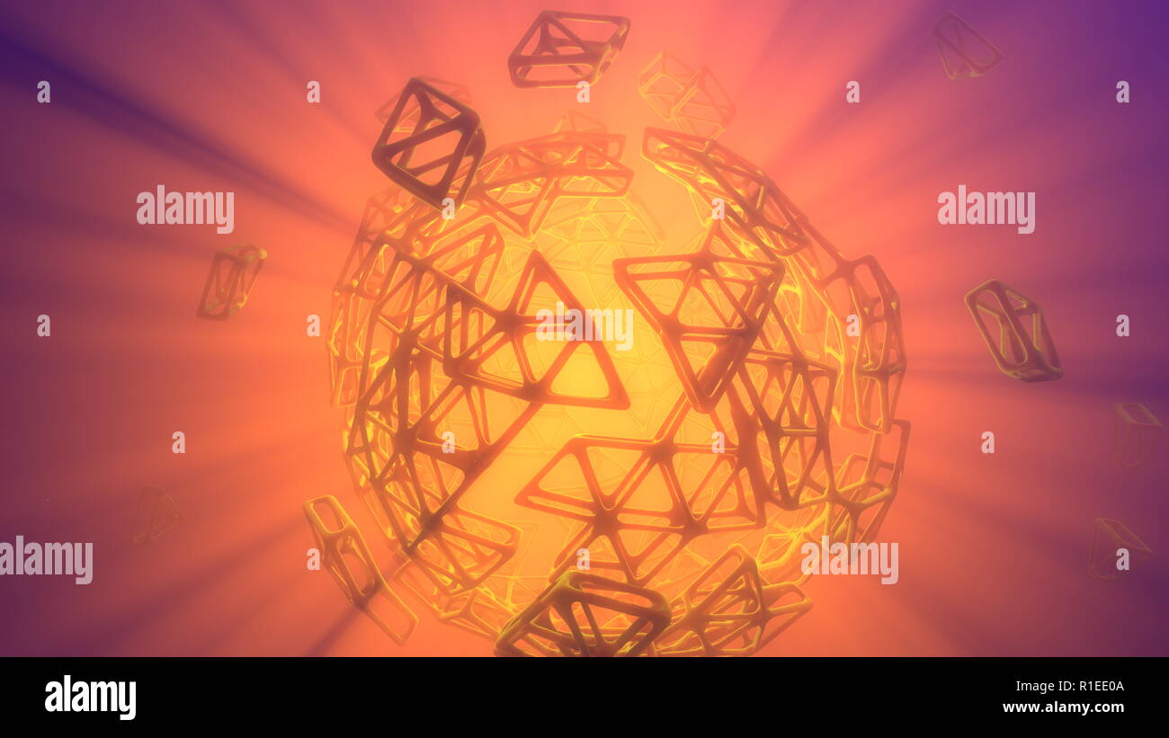 Abstract 3d rendering concept of high poly sphere with chaotic mesh ...