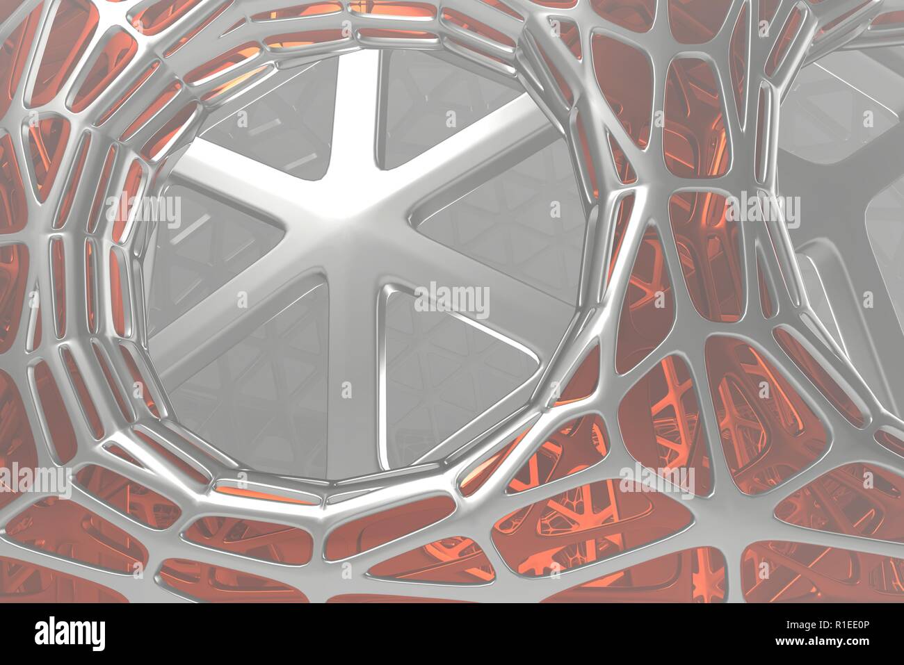 Abstract 3d rendering concept of high poly architecture with steel and ...