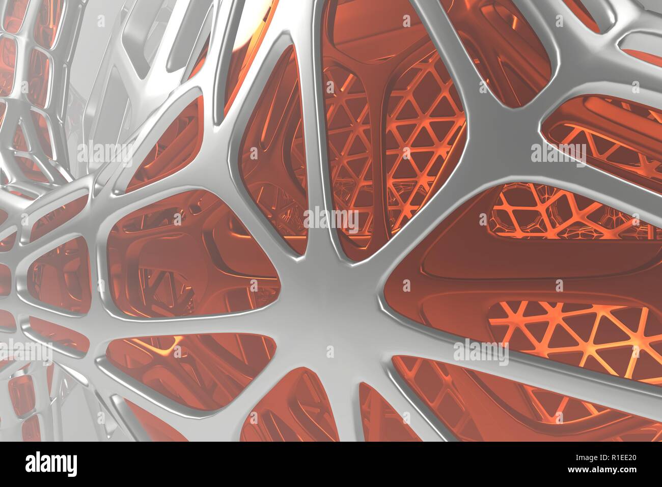 Abstract 3d rendering concept of high poly architecture with steel and ...