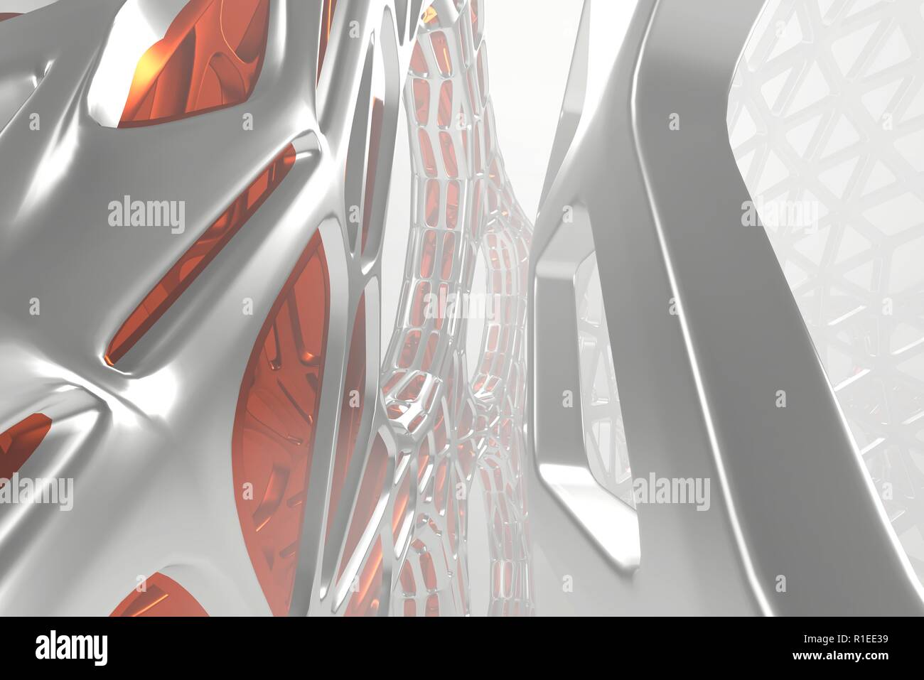 Abstract 3d rendering concept of high poly architecture with steel and ...